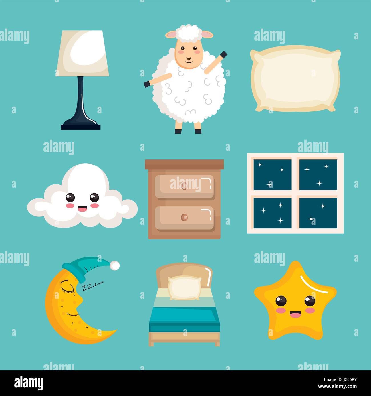 sleep time icons flat set with vector illustration Stock Vector Image ...
