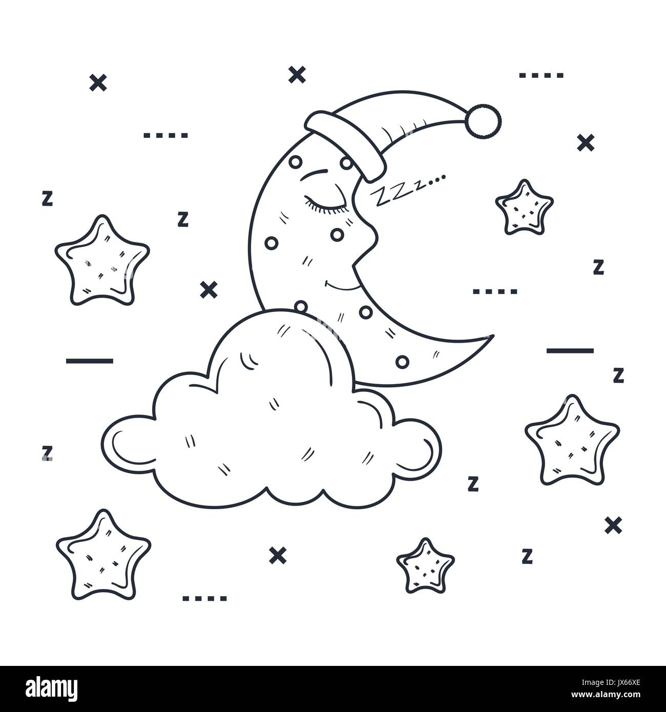 sleeping moon in nightcap isolated on blue background vector ...