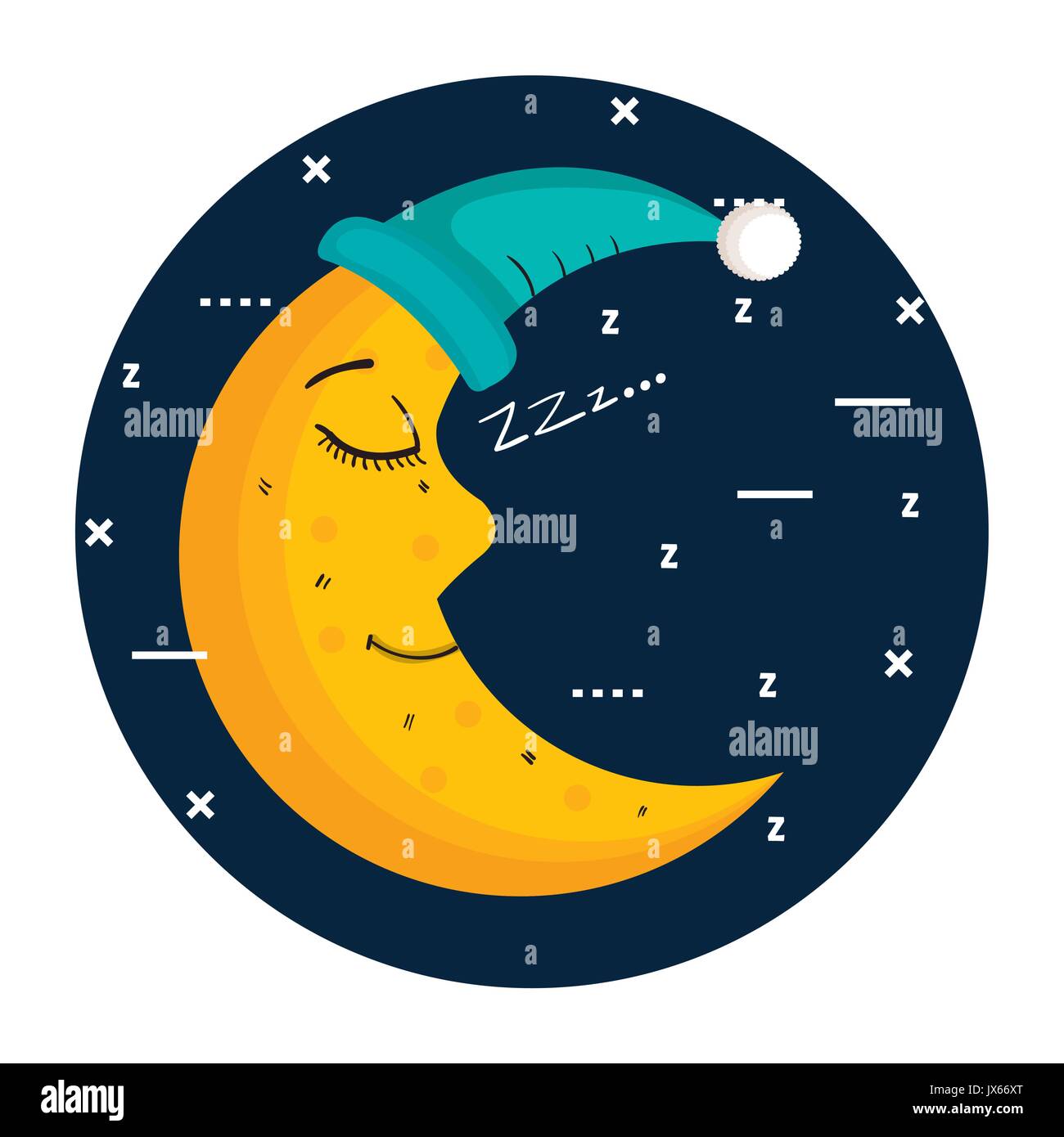 sleeping moon in nightcap isolated on blue background vector ...