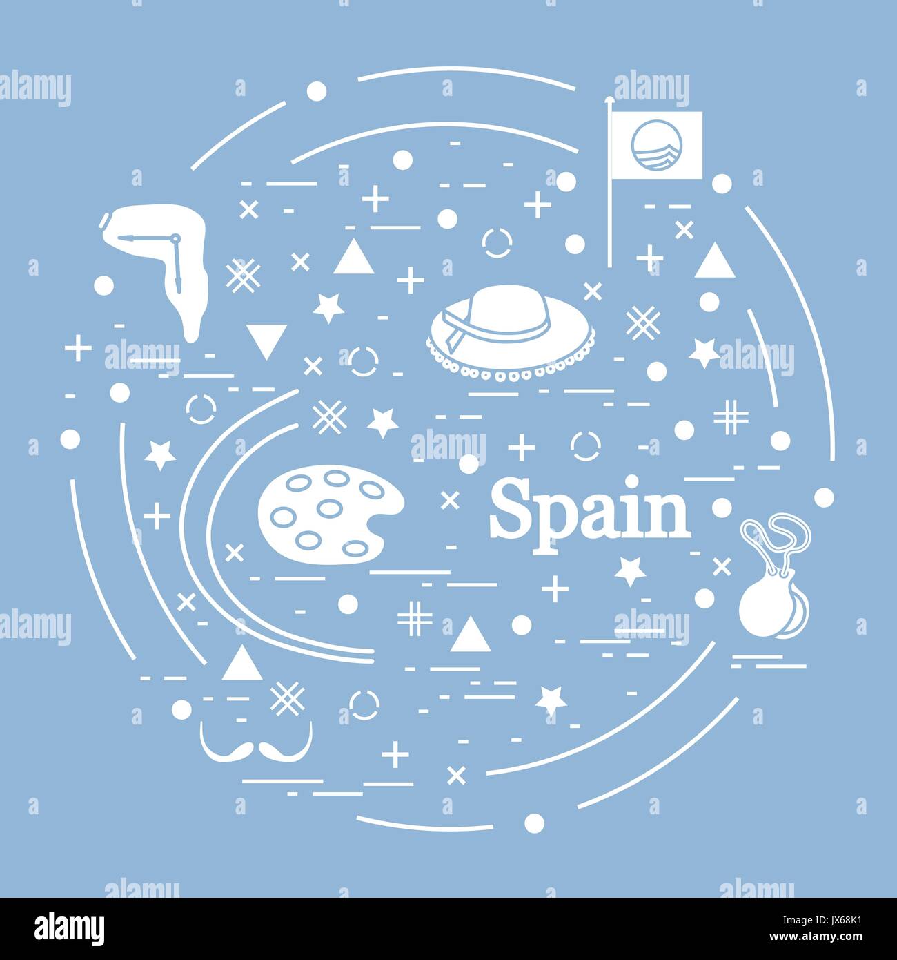 Vector illustration with various symbols of Spain arranged in a circle ...