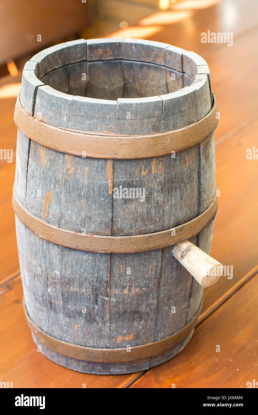 Ancient wooden barrel for beer on the table. Studio Photo Stock Photo ...
