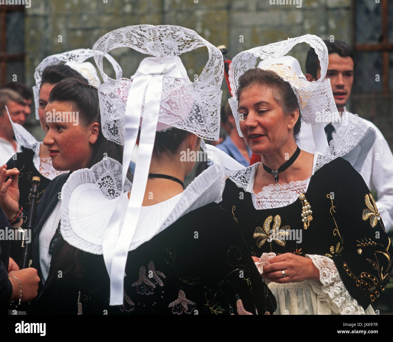 Breton ladies in traditional Breton costumes, Brittany, France Stock ...