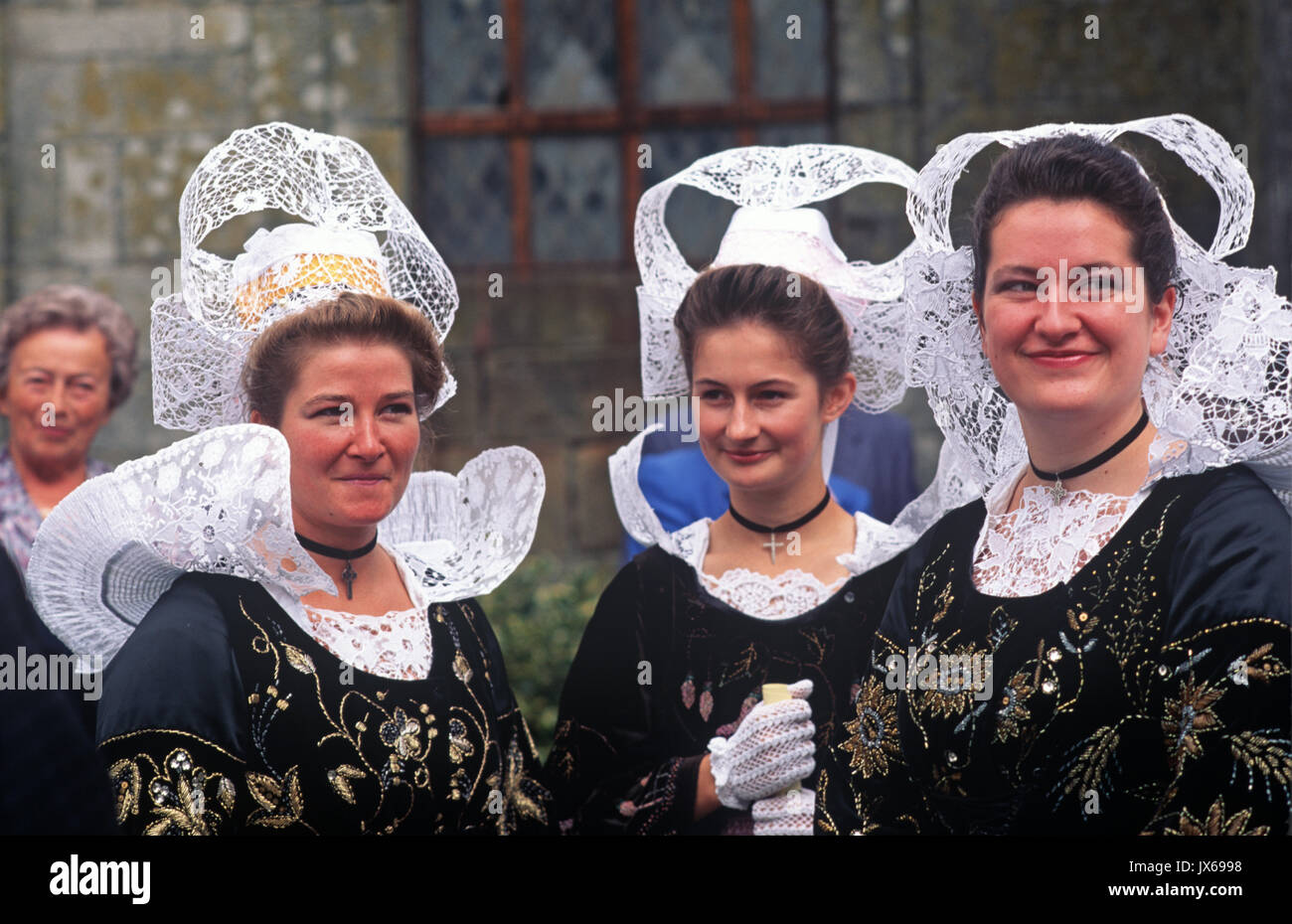 Breton ladies in traditional Breton costumes, Brittany, France Stock ...