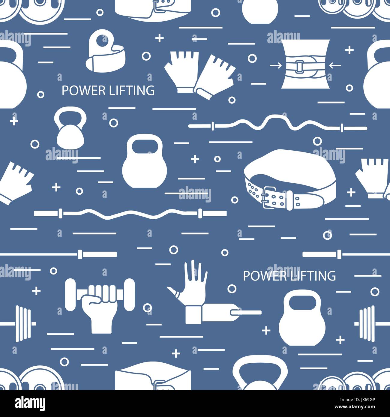 Vector pattern on the sports theme. Different goods for weightlifting ...