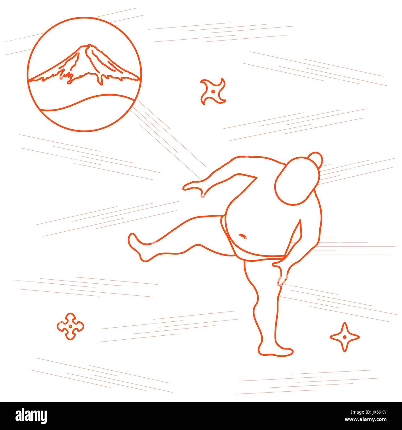Vector illustration of sumo wrestler, shurikens and mountain Fuji ...