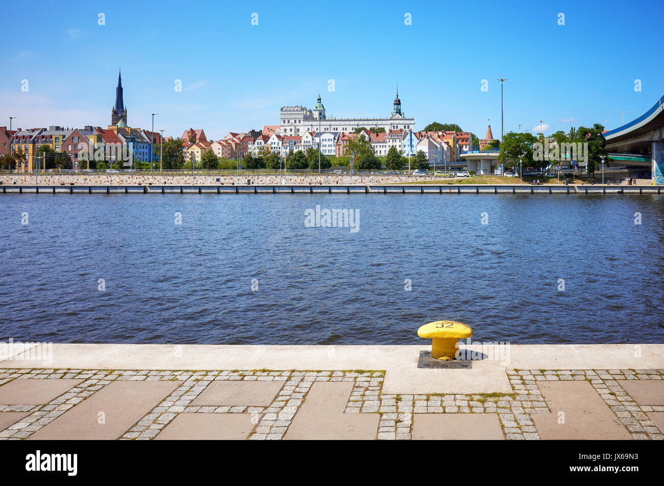 Szczecin waterfront with visible cathedral and Pomeranian Dukes Castle ...