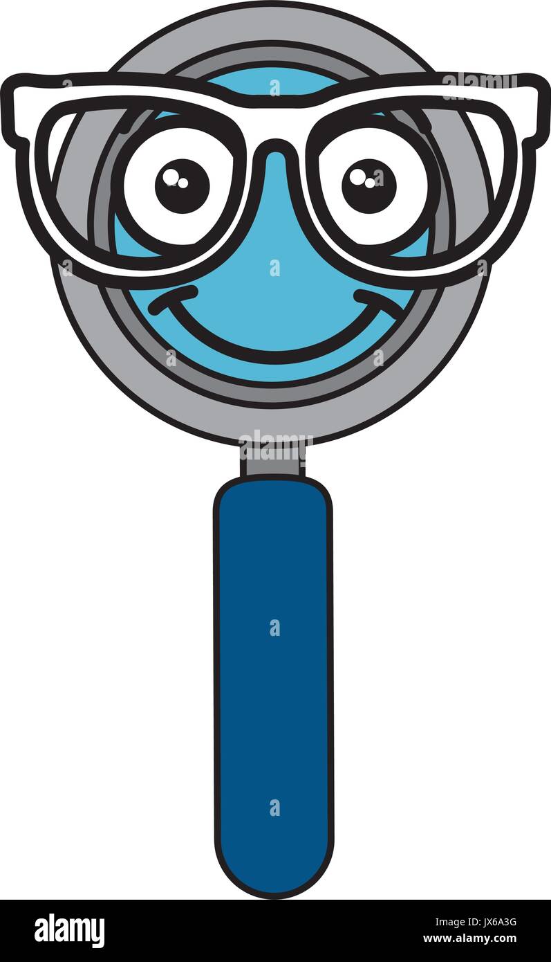 magnifying glass with glasses kawaii character vector illustration ...