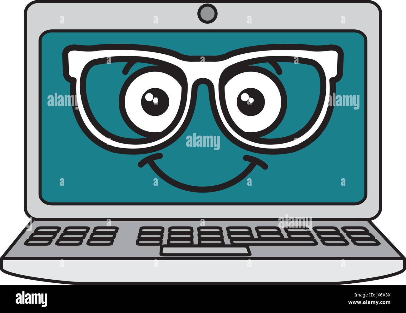 laptop computer with glasses kawaii character vector illustration ...
