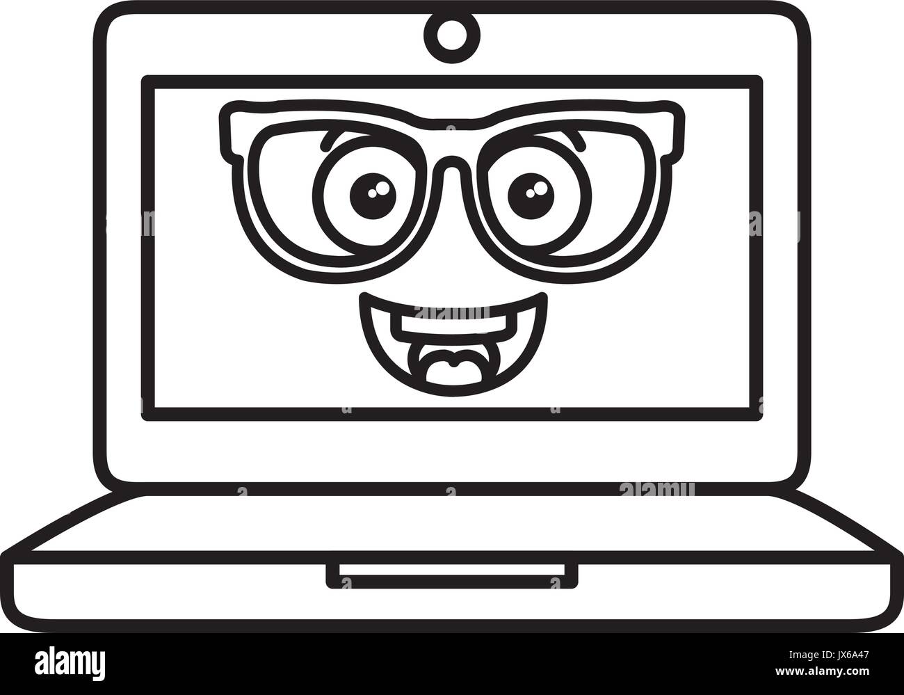 laptop computer with glasses kawaii character vector illustration ...