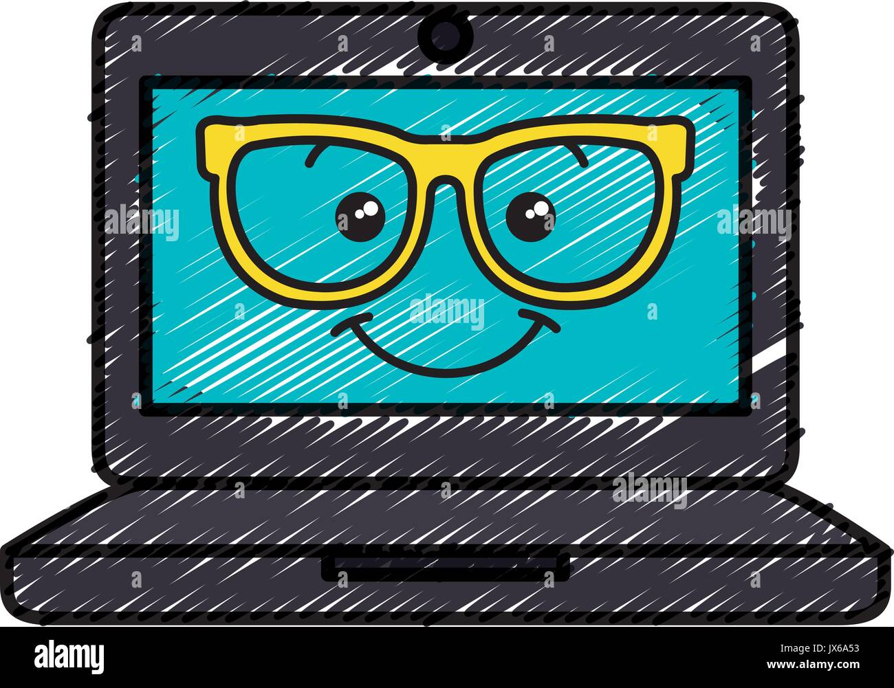 laptop computer with glasses kawaii character vector illustration ...