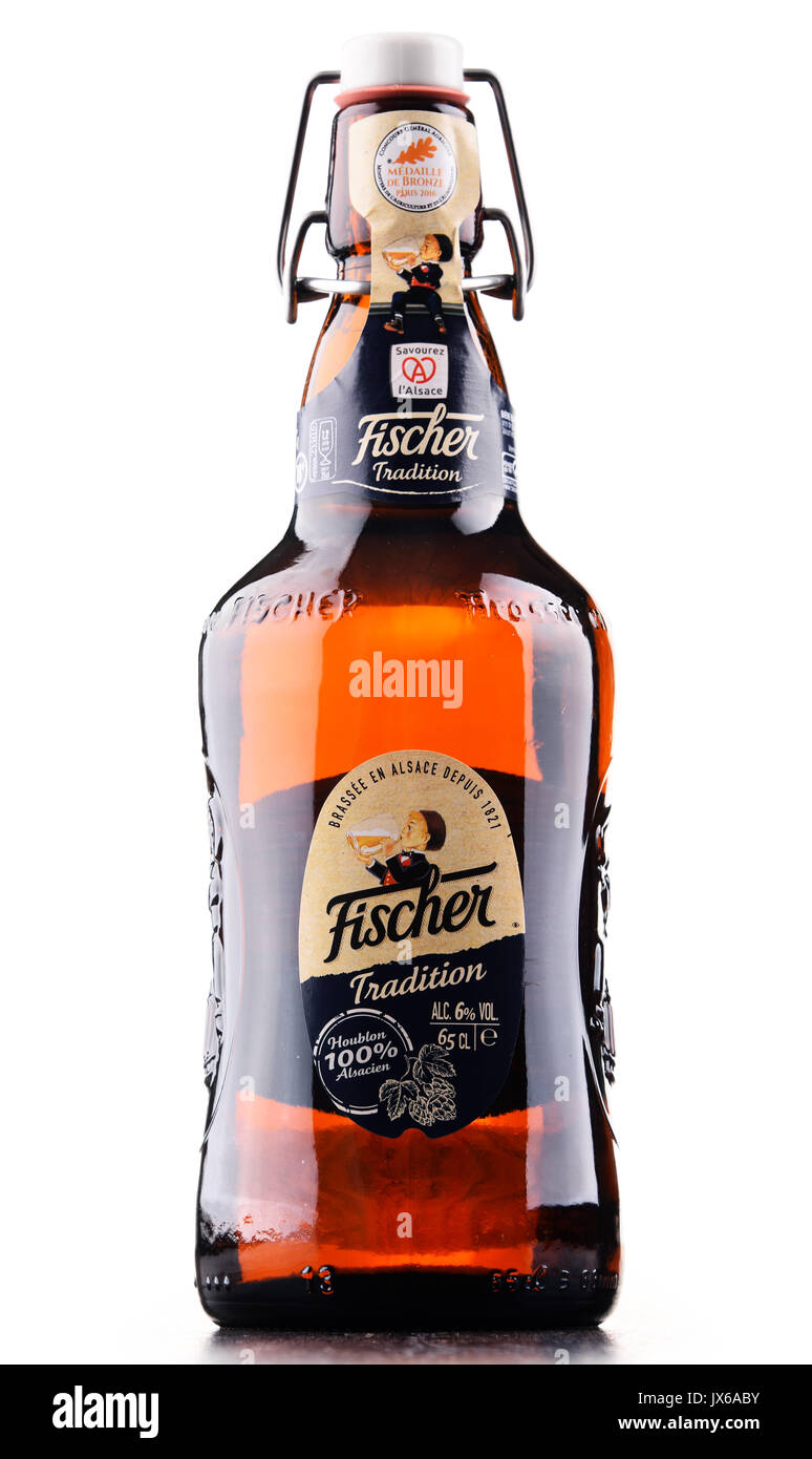 POZNAN, POLAND - JUNE 2, 2017: Fischer Tradition is a brand of beer ...