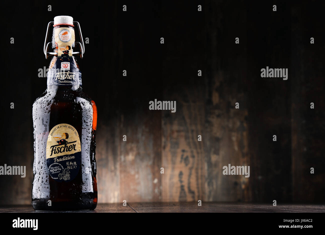 POZNAN, POLAND - JUNE 2, 2017: Fischer Tradition is a brand of beer ...