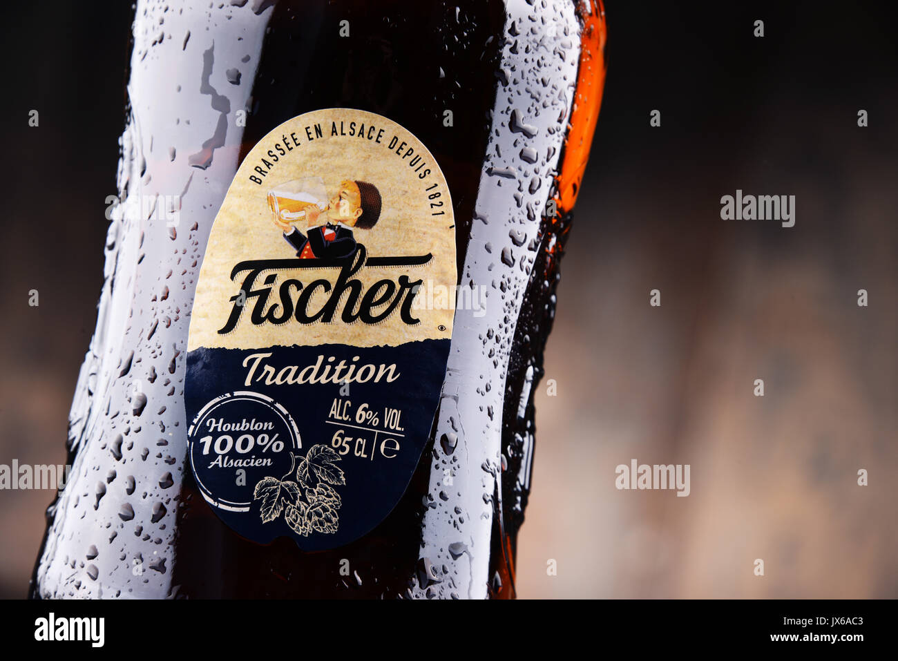 POZNAN, POLAND - JUNE 2, 2017: Fischer Tradition is a brand of beer ...
