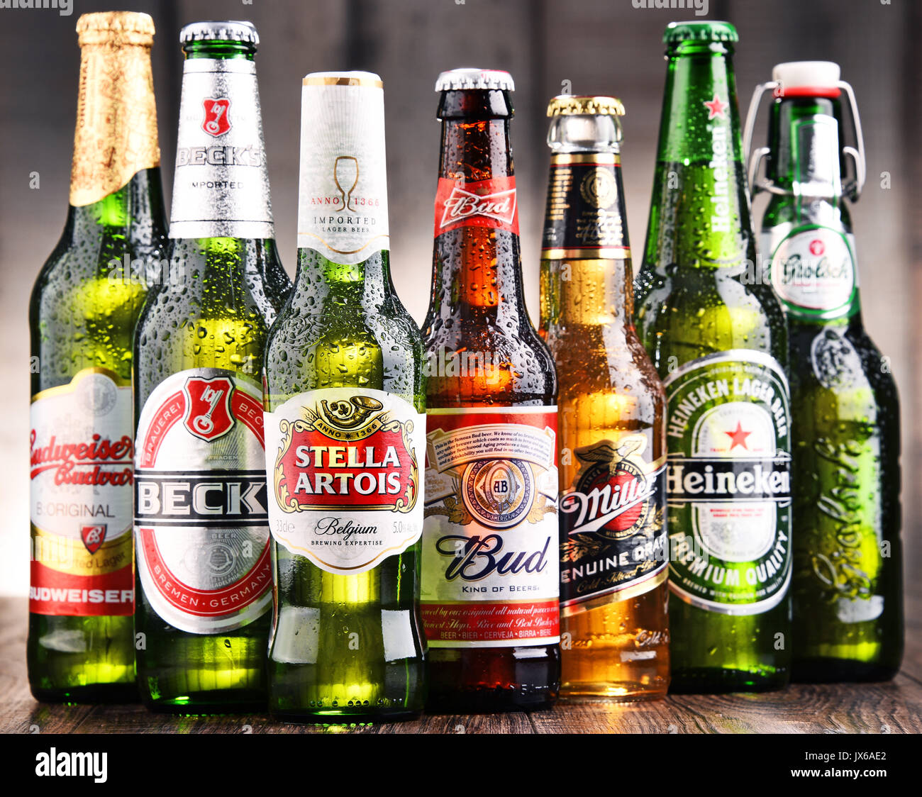 POZNAN, POLAND - JULY 21, 2017: beer is the world's most widely ...