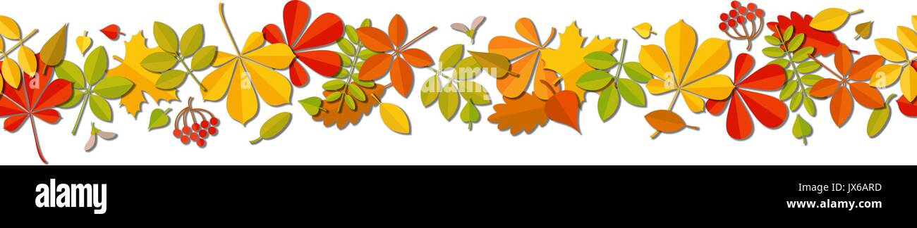 Seamless border Autumn falling leaf background isolated on white Stock ...