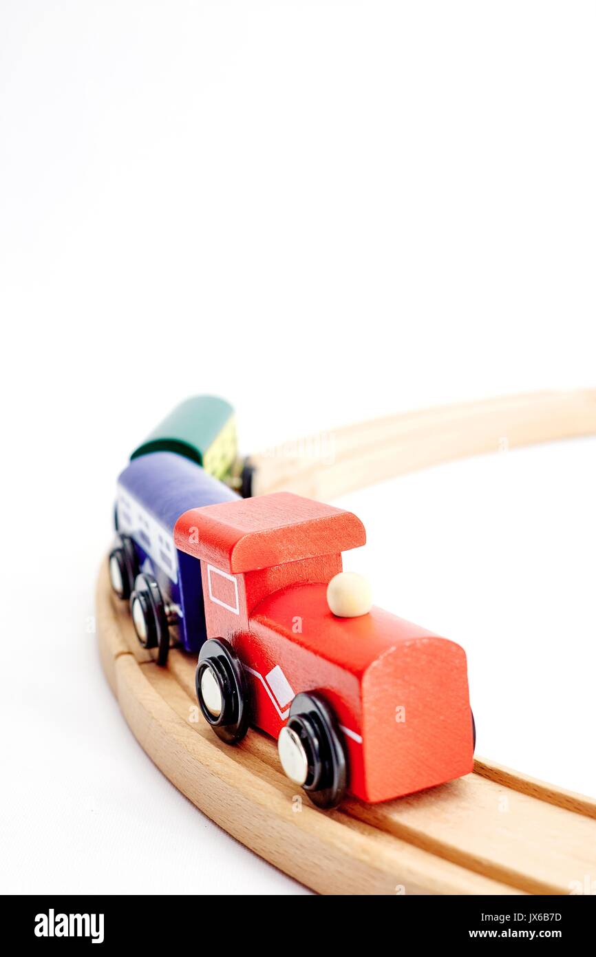 A studio photo of a wooden train track Stock Photo - Alamy