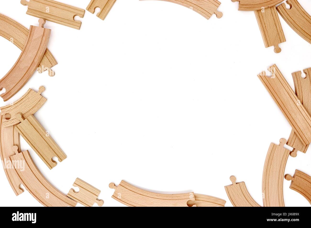 A studio photo of a wooden train track Stock Photo - Alamy