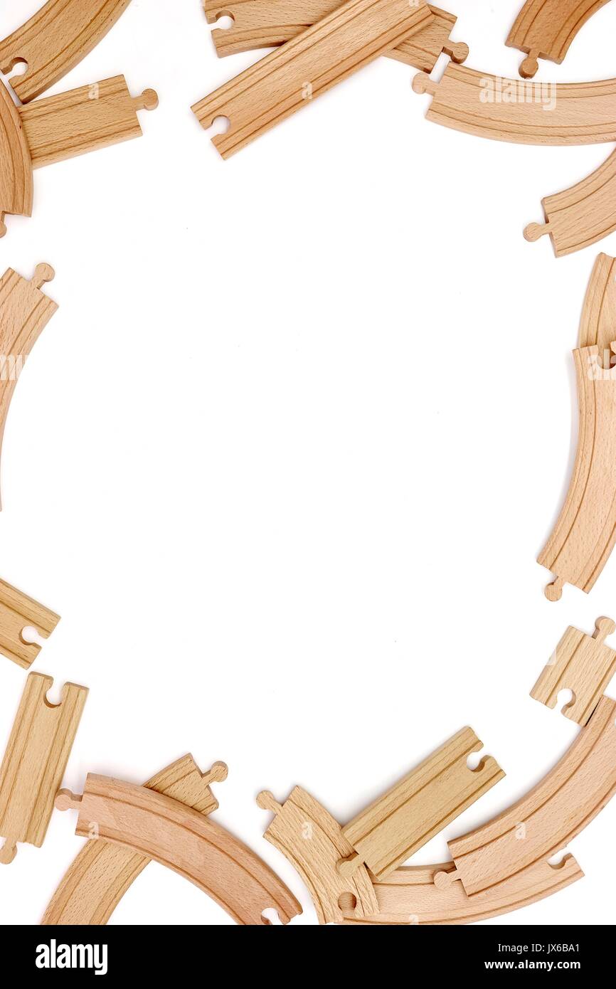 A studio photo of a wooden train track Stock Photo - Alamy