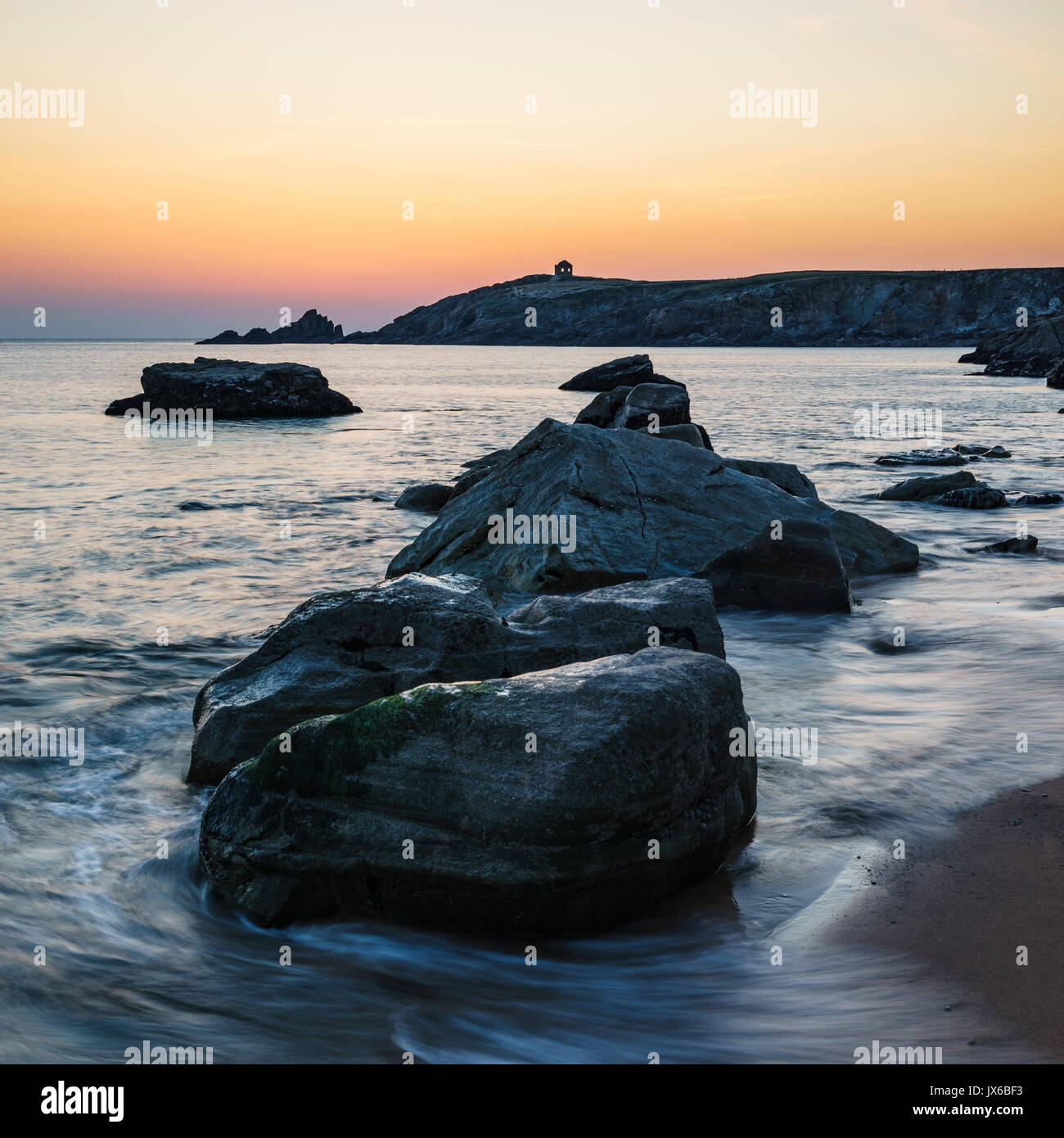 Sunset at Arche de Port Blanc in Saint-Pierre-Quiberon, Brittany ...