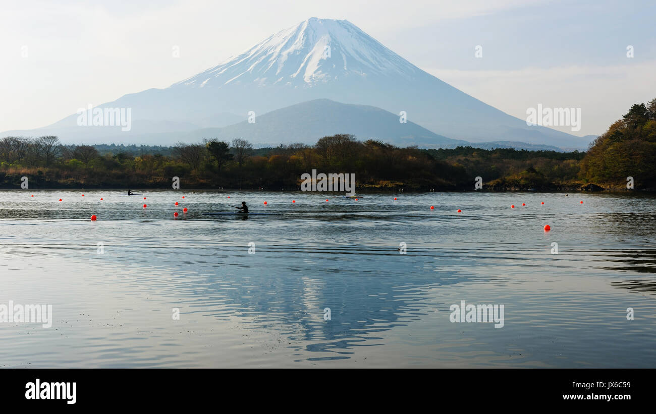 kayaking at Shoji lake with mount Fuji view, Japan Stock Photo - Alamy