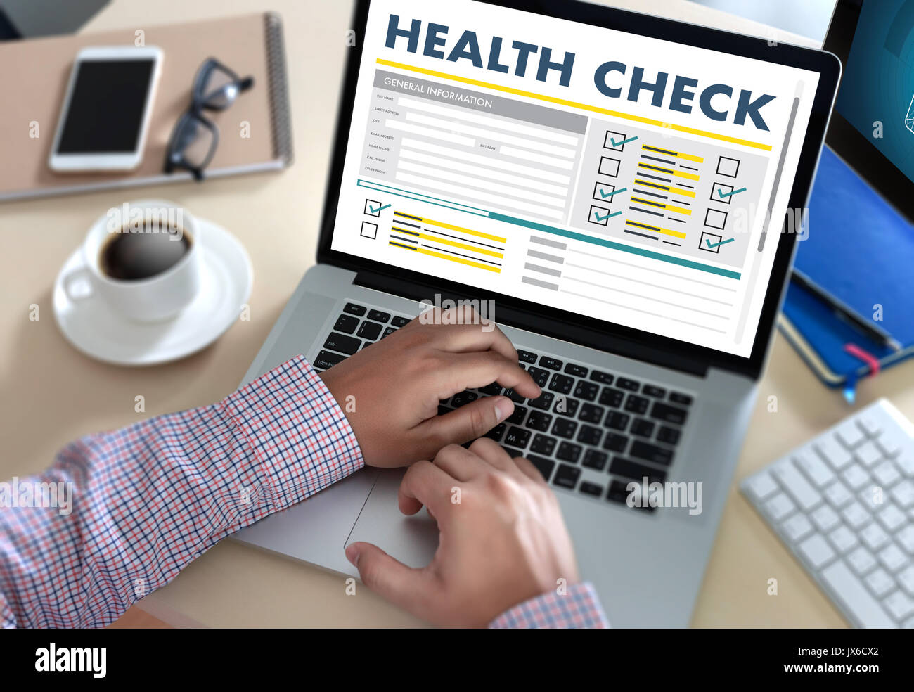 Digital HEALTH CHECK Concept working with computer interface as medical ...