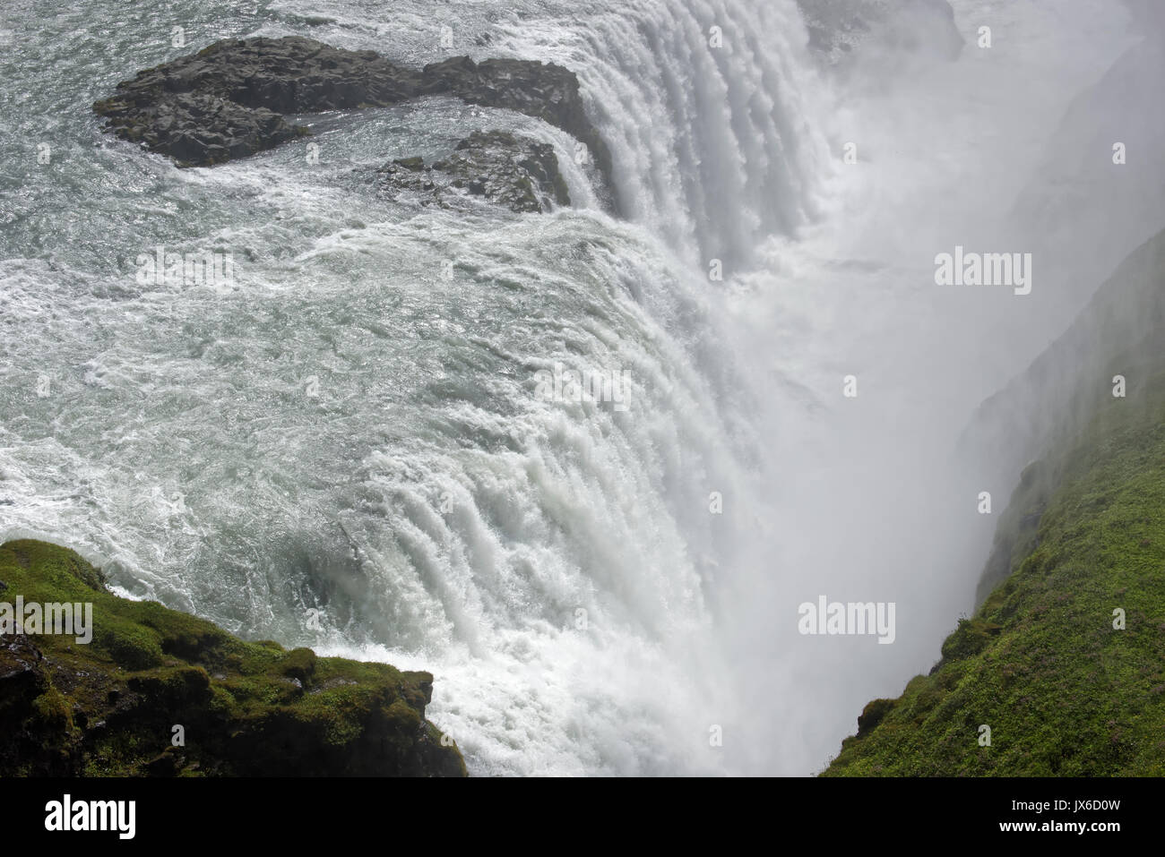 Gullfoss Falls, Golden Falls, drops 32 meters, 105 ft into a canyon ...
