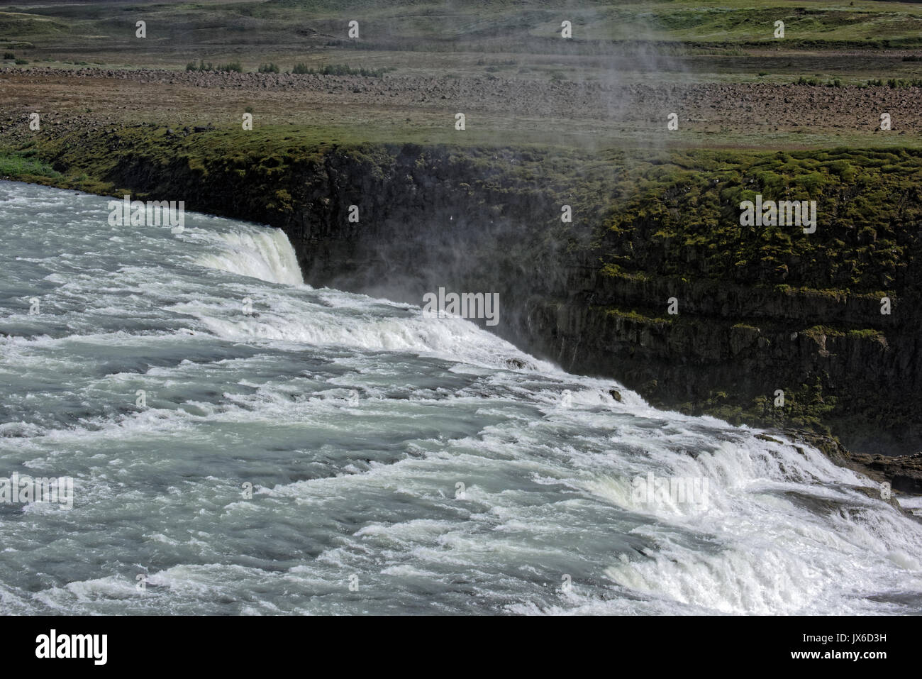 Gullfoss Falls, Golden Falls, drops 32 meters, 105 ft into a canyon ...