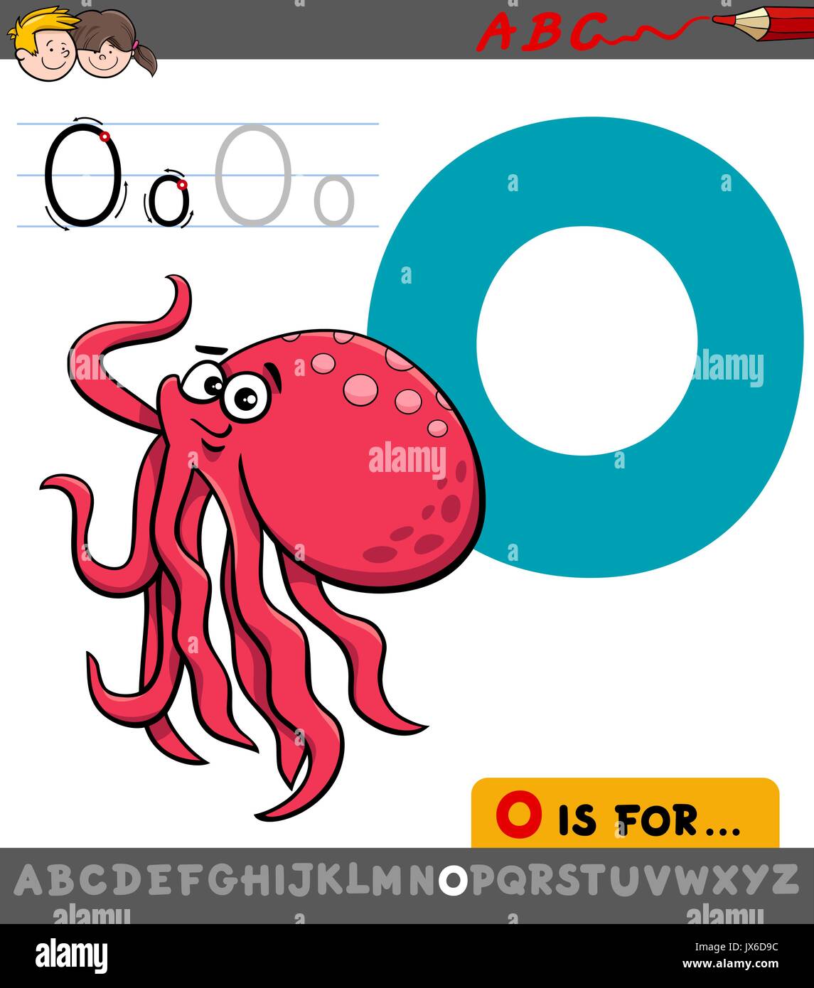 Educational Cartoon Illustration of Letter O from Alphabet with Octopus ...