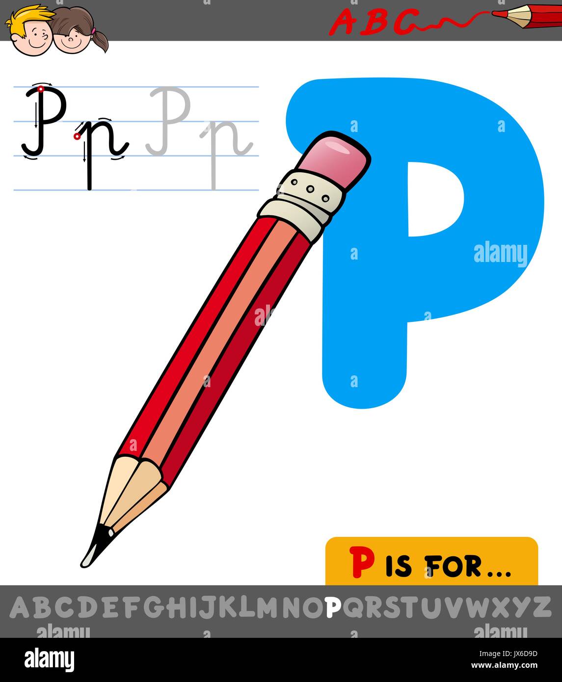 Educational Cartoon Illustration of Letter P from Alphabet with Pencil ...