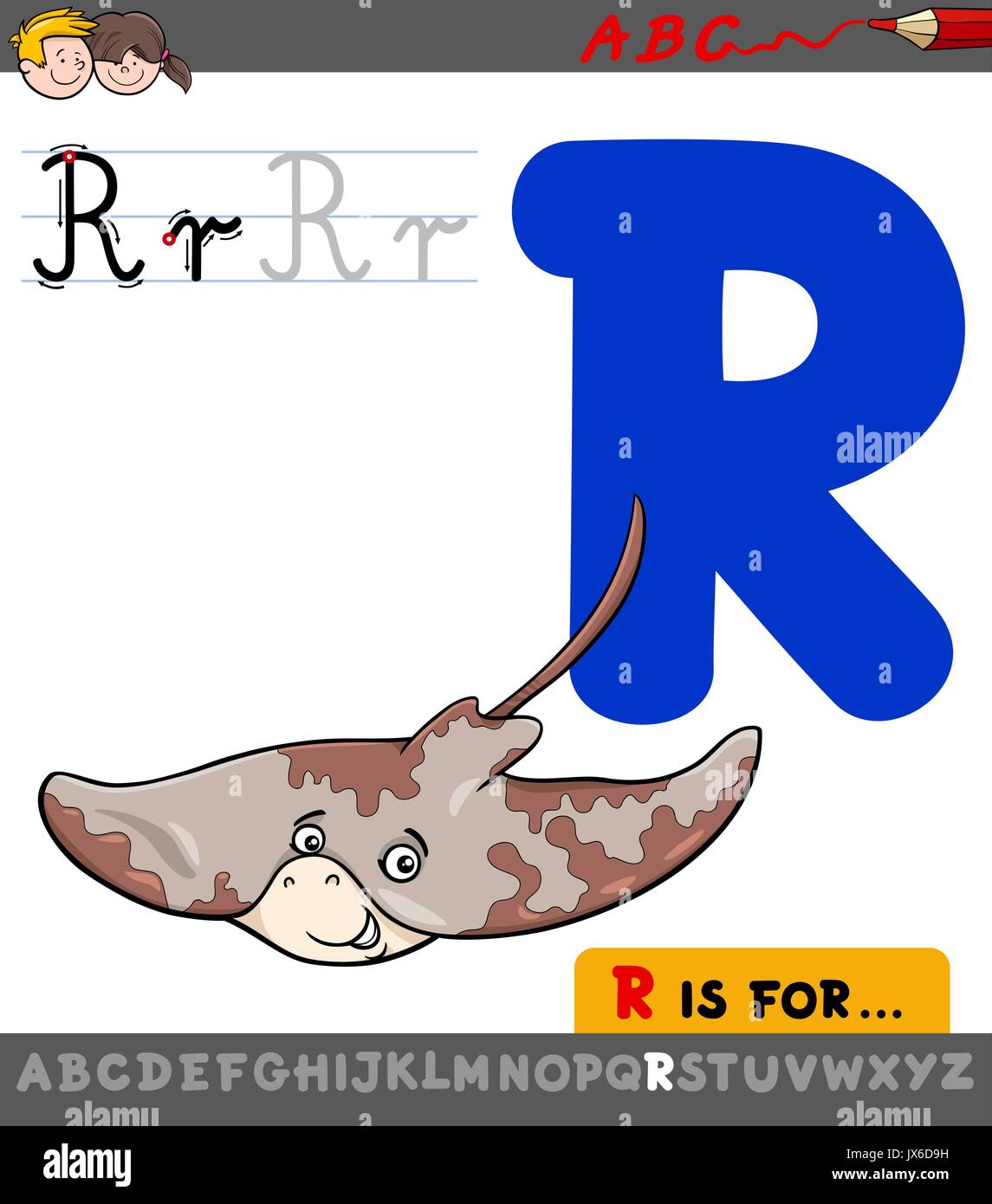 Educational Cartoon Illustration of Letter R from Alphabet with Ray ...