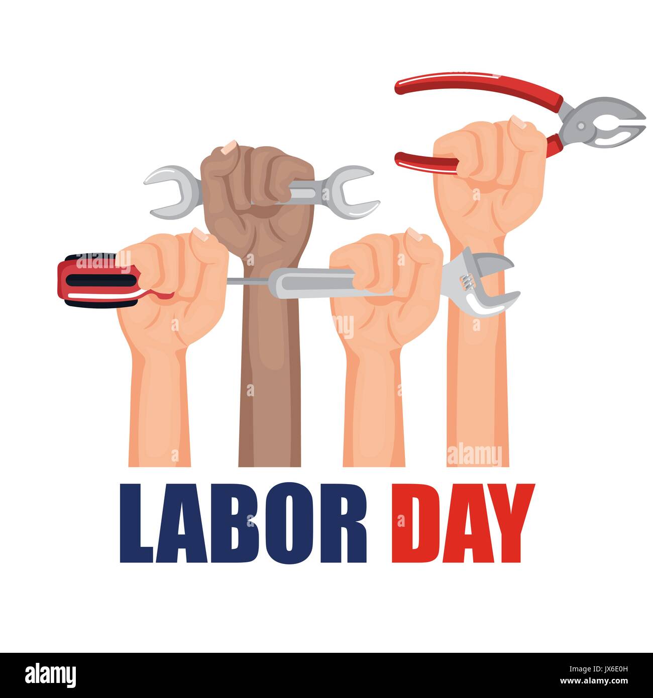 labor day hands with fists raised tools Stock Vector Image & Art - Alamy