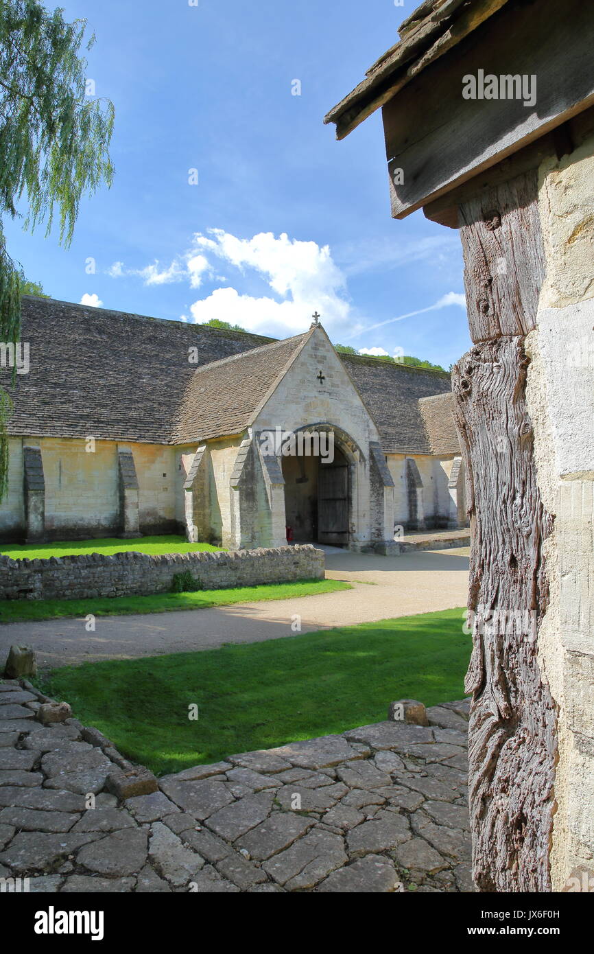 Exterior view of the historic Tithe Barn, a medieval monastic stone ...