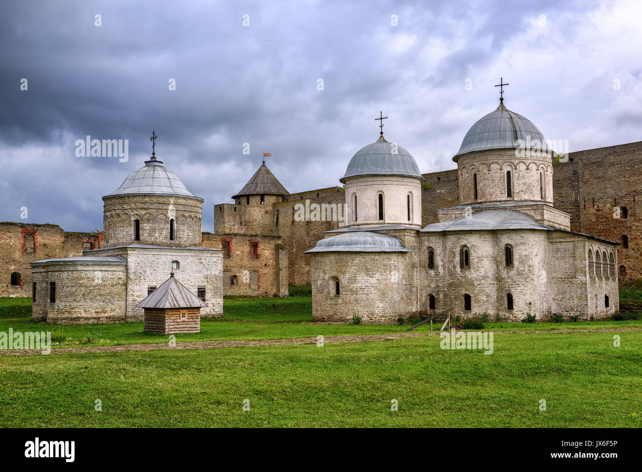 Russian orthodox churches inside the walls of Ivangorod Fortress on ...