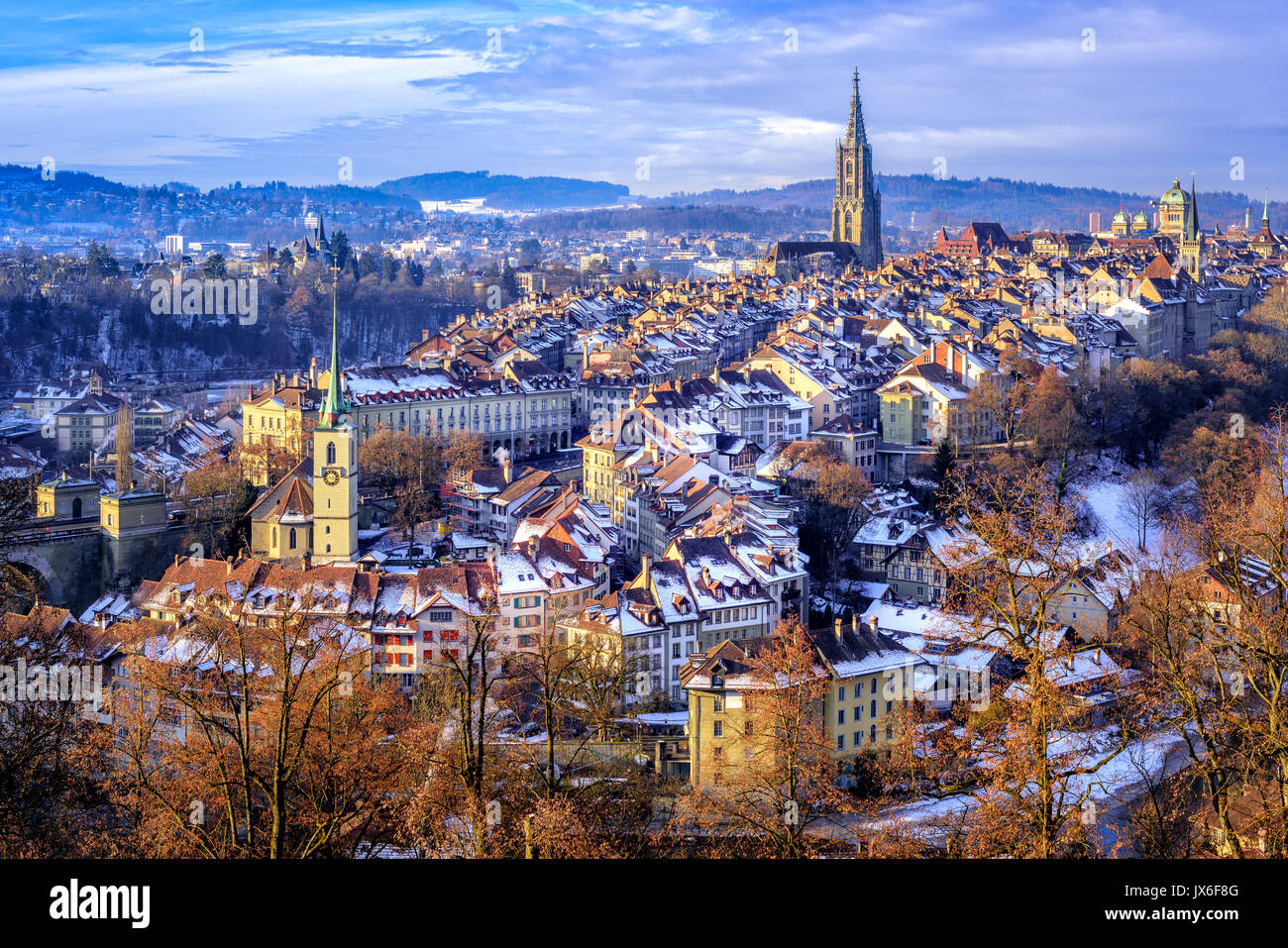 Old Town of Bern, capital of Switzerland, covered with white snow in ...