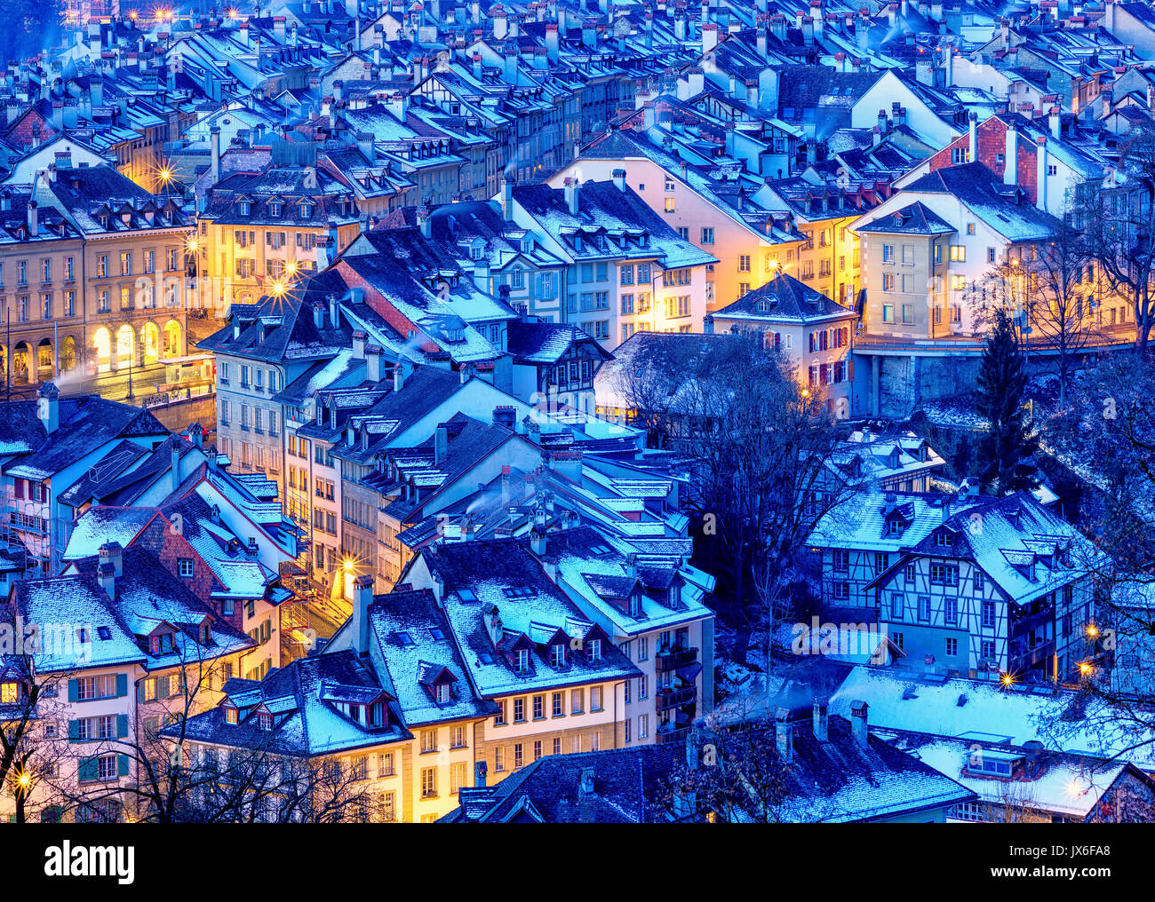 Old Town of Bern, capital of Switzerland, covered with white snow in ...