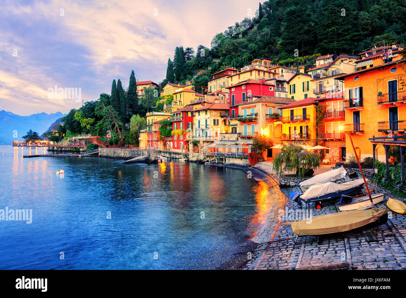 Menaggio old town on Lake Como, Milan, Italy, in the evening sunset ...
