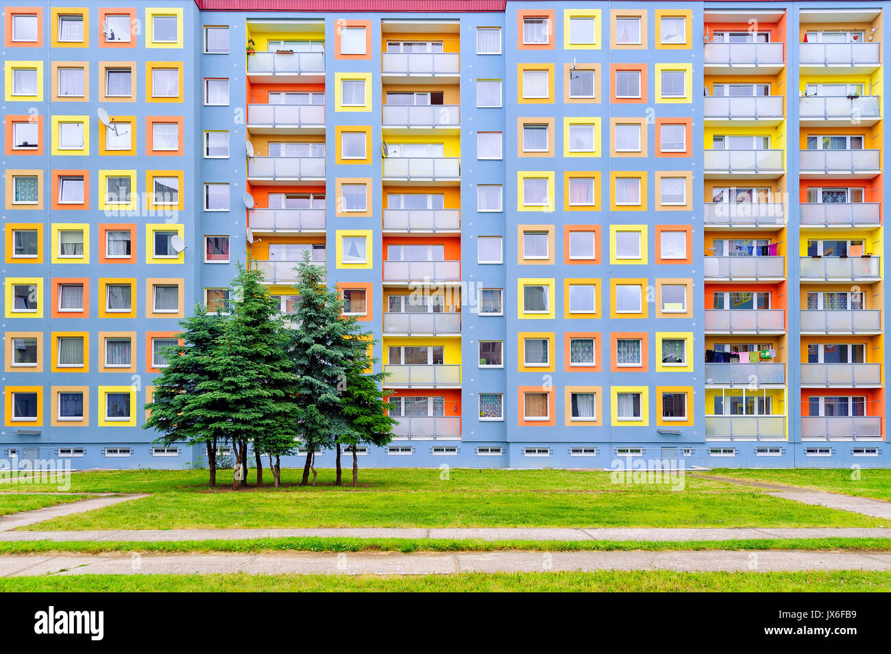 Exterior view of the colorful multistory contemporary style living ...