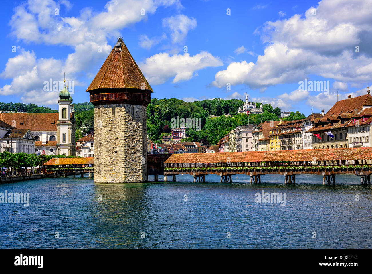 Chapel Bridge and Water Tower in the historical medieval Old Town of ...