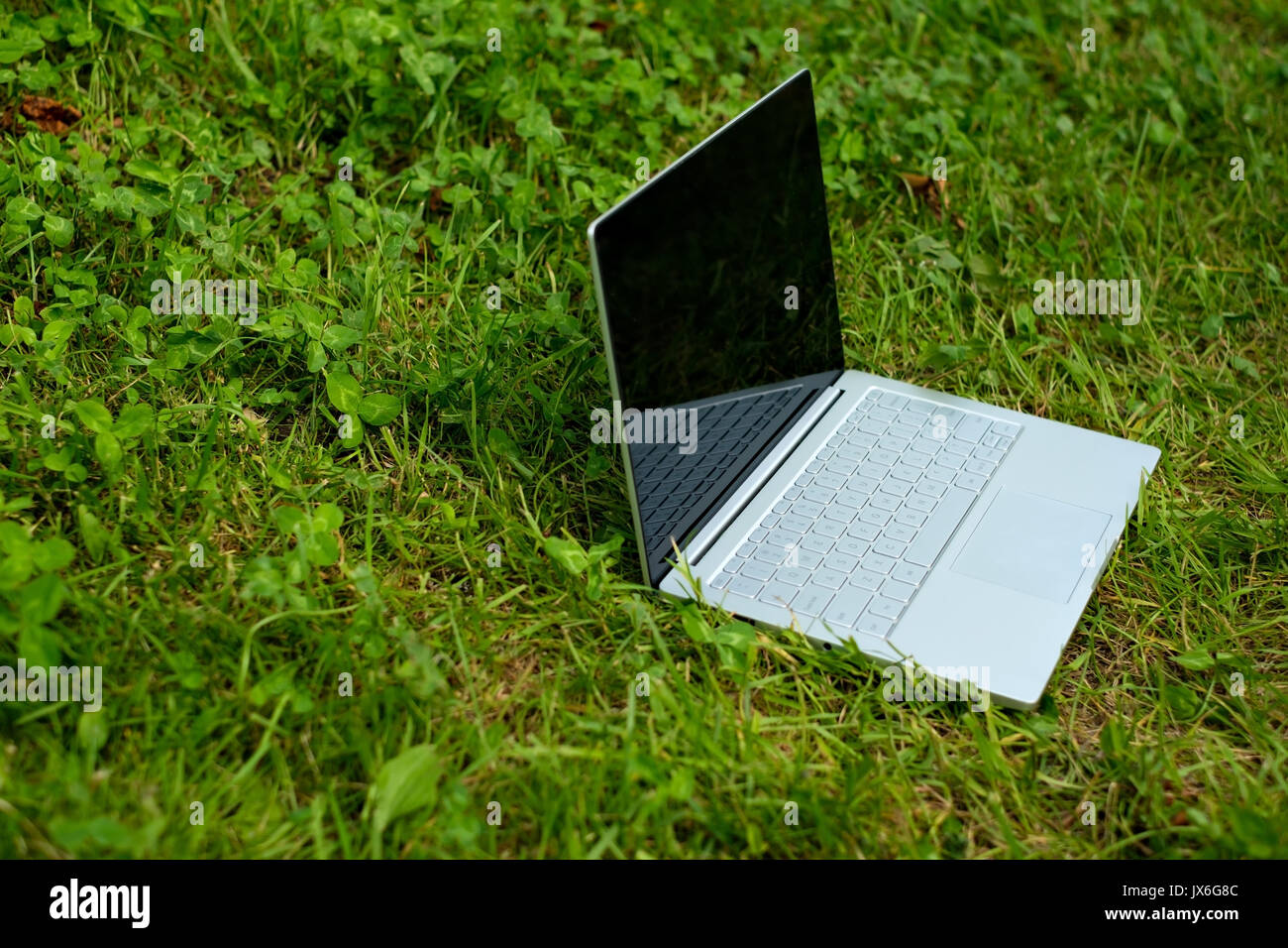 Laptop on grass Stock Photo - Alamy