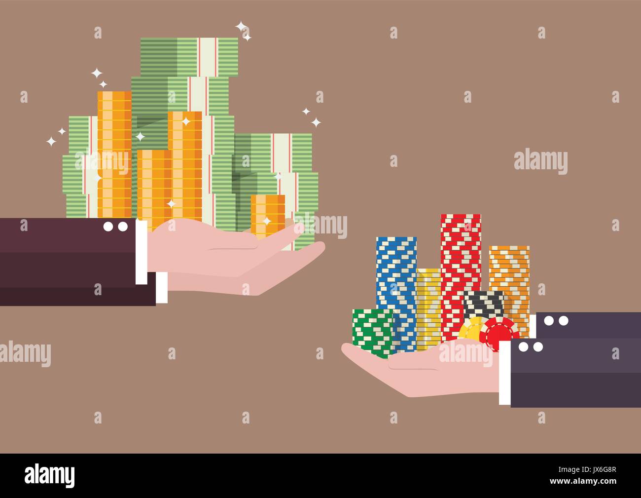 Exchange of cash money and casino chips. Vector illustration Stock ...
