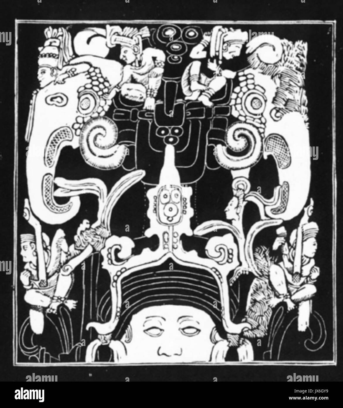 This image showcases an elephant sculpture from Copan, an ancient Mayan ...