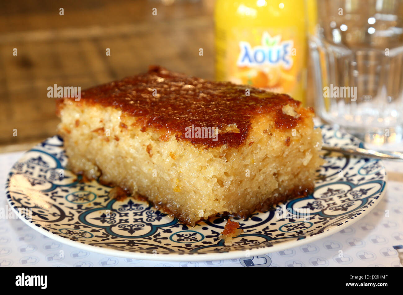 Greek sweet, Ravani with semolina, honey and coconut Stock Photo - Alamy