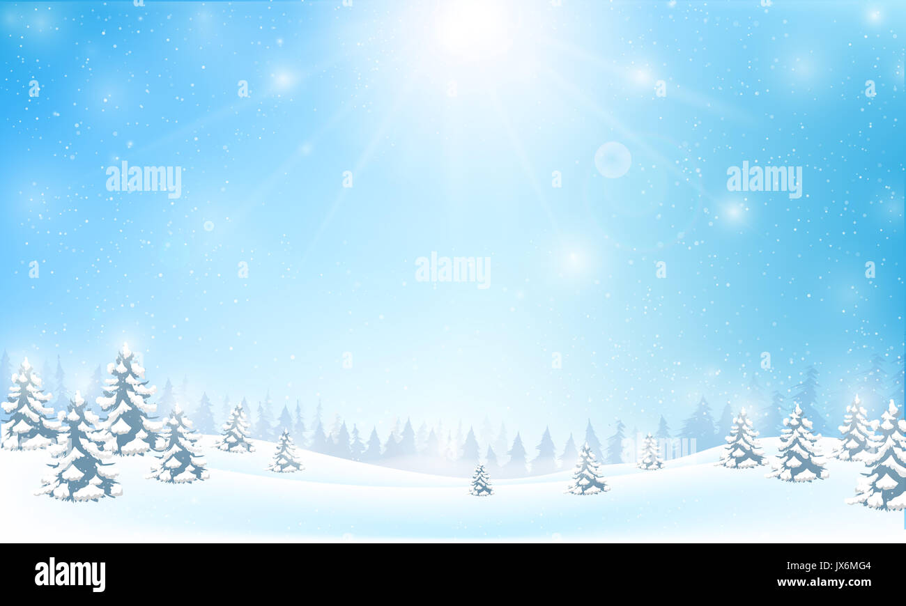 Winter snowflake falling into snow floor and lighting over blue ...