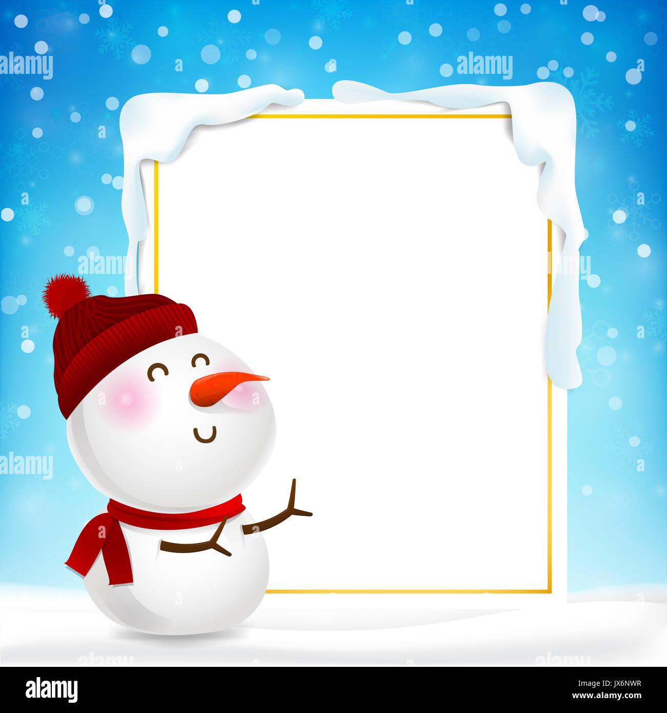 Blank rectangle frame and snow man cartoon with copy space and winter ...
