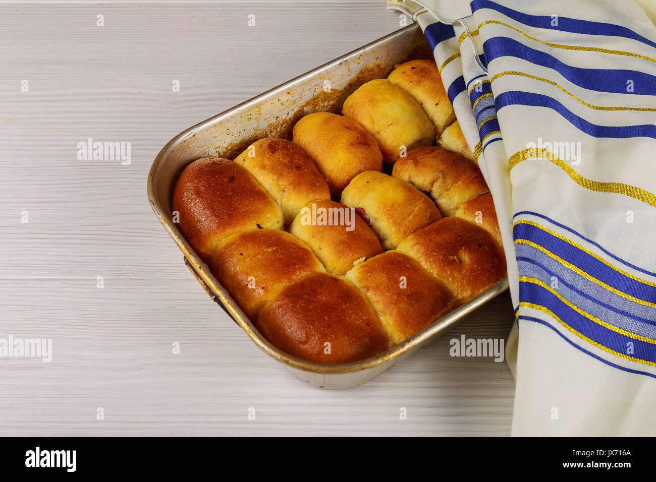 Challah bread with Pastry,flour and sesame seeds.selective focus ...