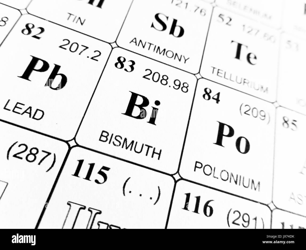 Bismuth on the periodic table of the elements Stock Photo - Alamy