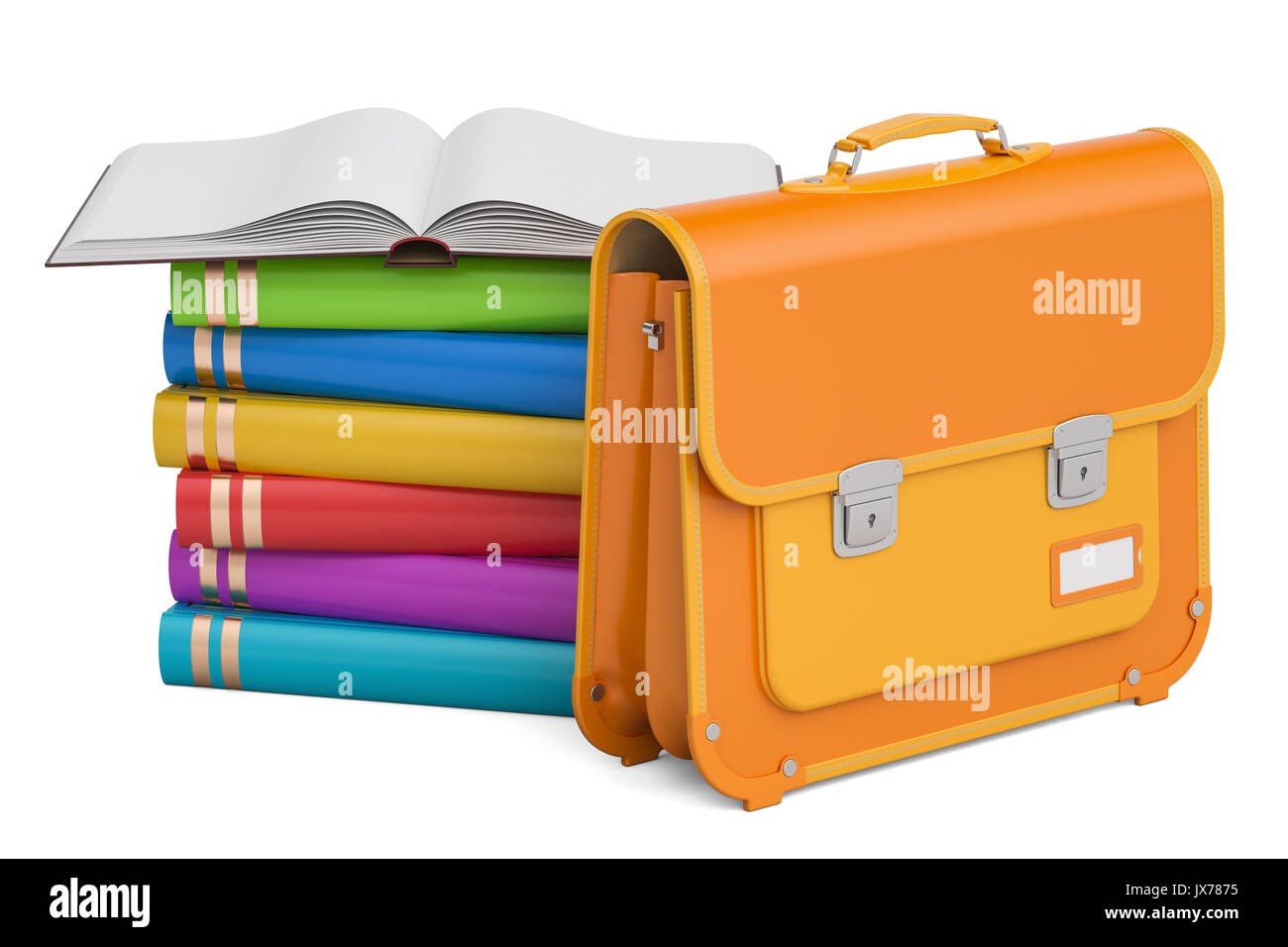 School bag, briefcase with books. 3D rendering isolated on white ...