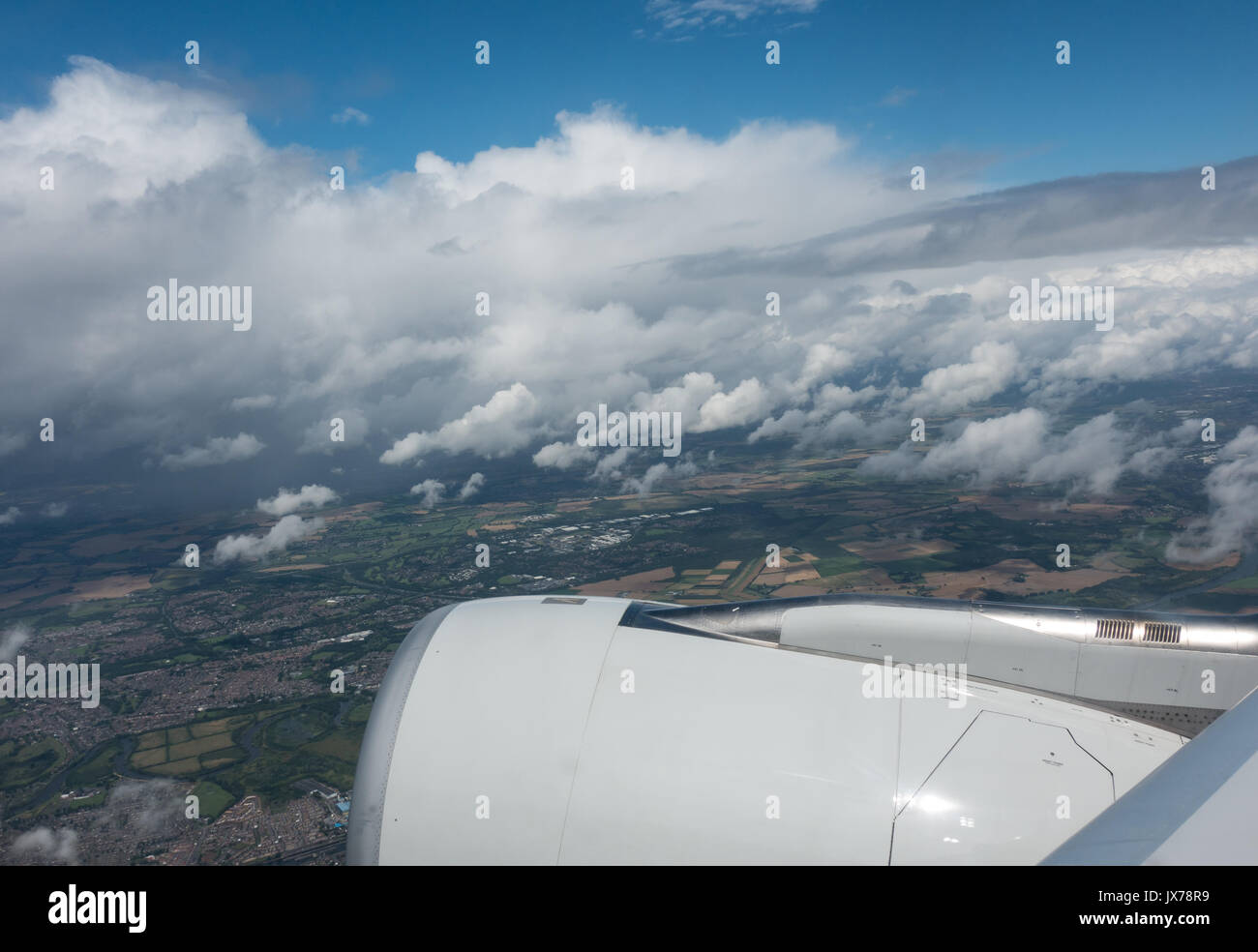 View out of the window of an Airbus A330 after taking off from ...