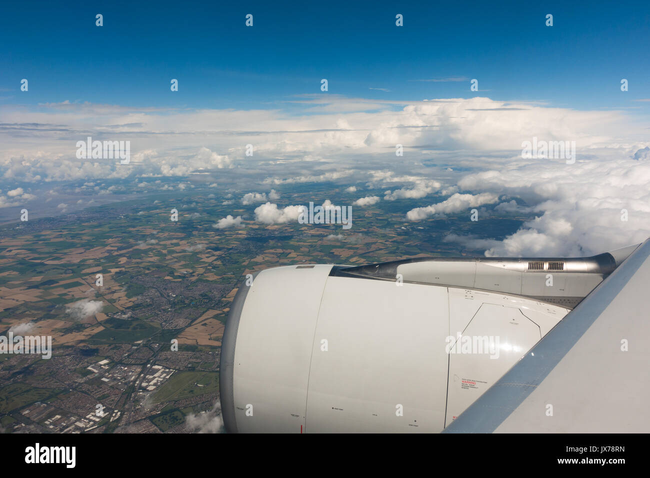 View out of the window of an Airbus A330 after taking off from ...