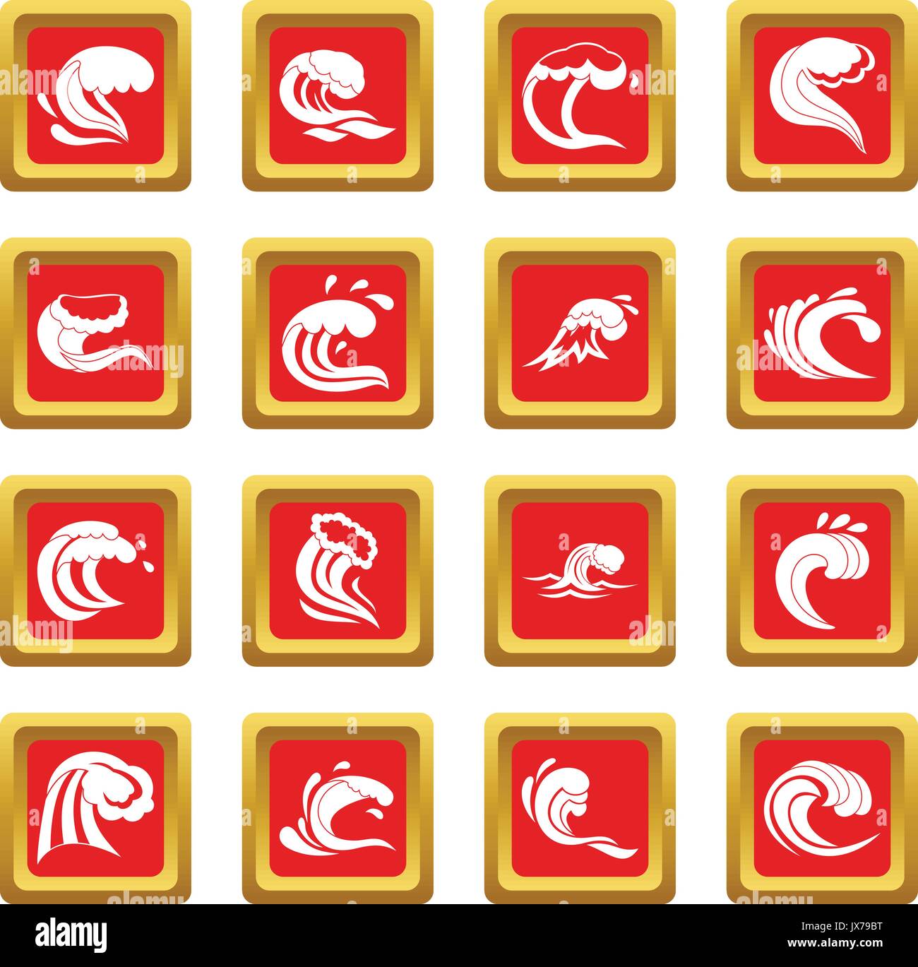 Sea waves icons set red Stock Vector Image & Art - Alamy